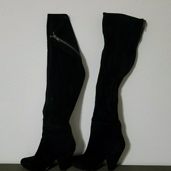 Brewster | Shoes | Jet Black Thigh High Heel Boots | Poshmark